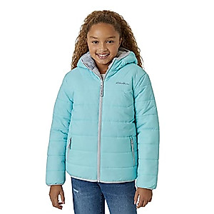 Eddie Bauer Girls' Reversible Jacket - Deer Harbor Waterproof Lightweight Puffer Coat with Faux Shearling Lining (5-20), Size 5/6, Aqua