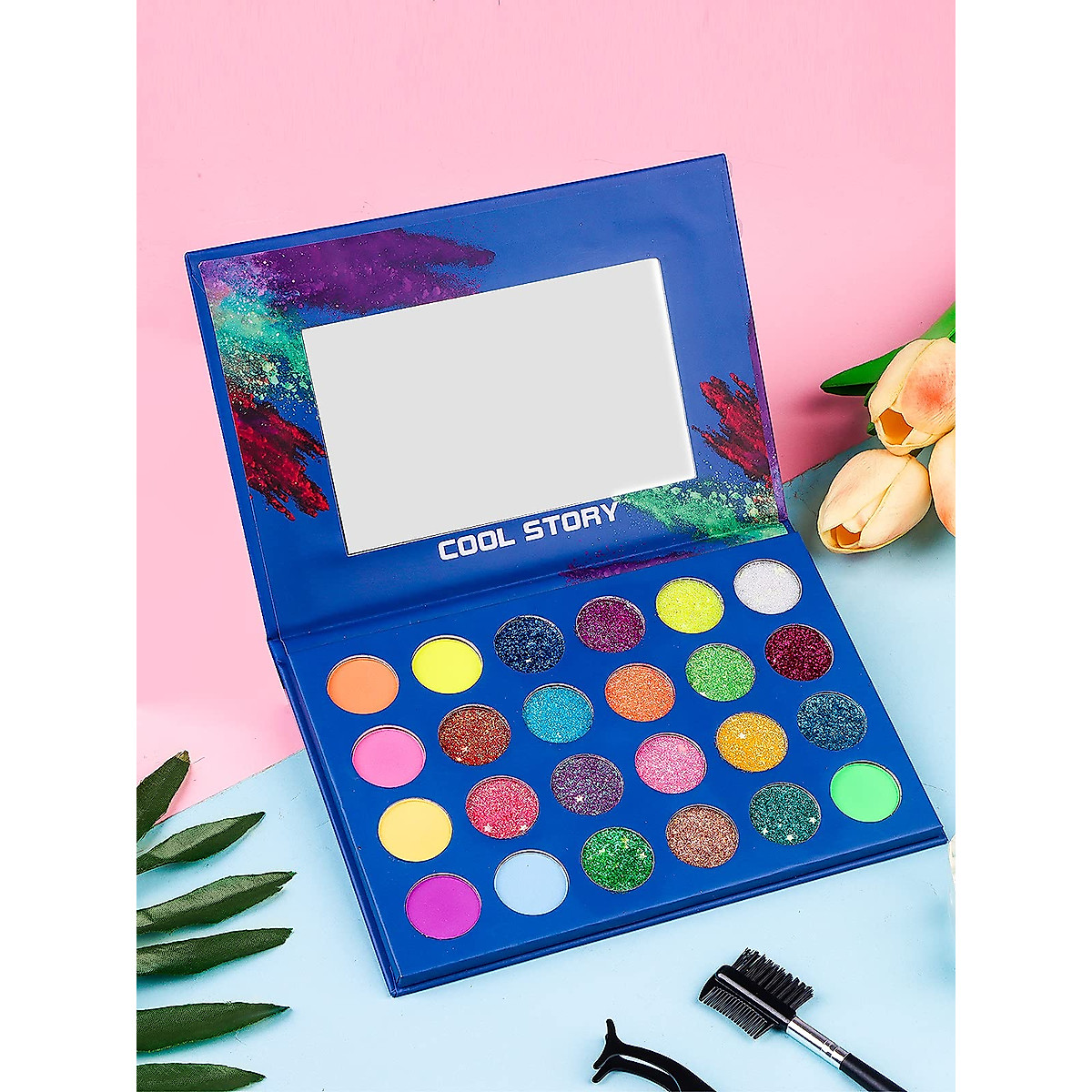 Kalolary 24 Colors Glow in the Dark Makeup Eyeshadow Face Paint Palette, Highly Pigmented Neon Eyeshadow Palette Matte and Glitter UV Glow Blacklight Party Make up