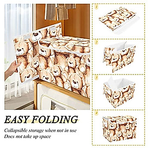 DOMIKING Lovely Teddy Bear Large Storage Bin with Lid Collapsible Shelf Baskets Box with Handles Closet Organizer for Clothes Toy Gift Storage
