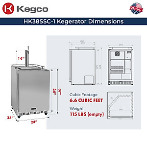 Kegco Kegerator 24" Wide Single Tap Stainless Steel Commercial Beer Dispenser HK38SSC-1