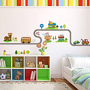 Amaonm Removable Cute Cartoon Kids Room Wall Decal DIY Vinyl City Car Circled Curved Road Wall Stickers Decor for Children Babys Bedroom Studyroom Playroom Nursery Room School (A)