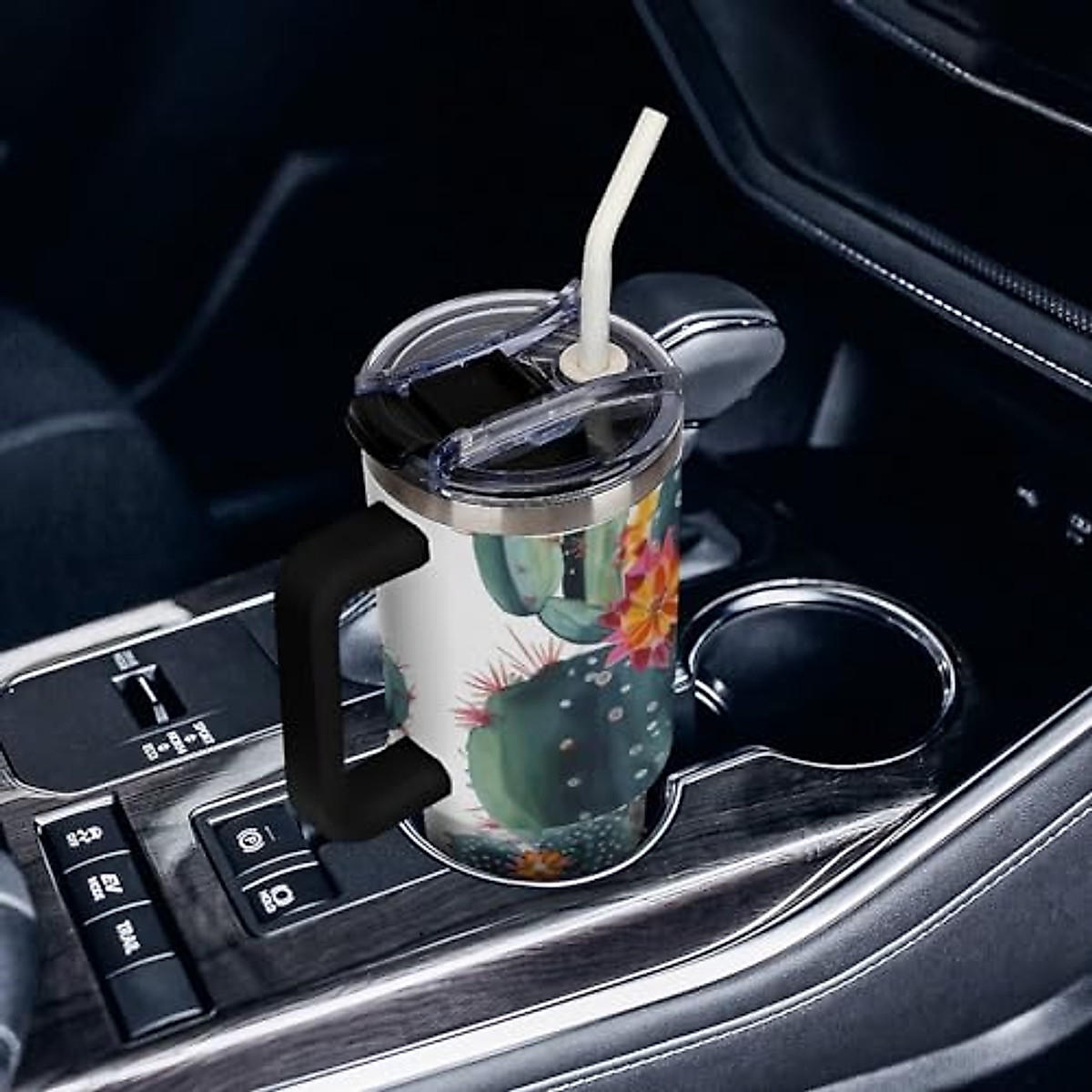 Blooming Green 40 Oz Water Bottle, Stainless Steel Tumbler with Handle And Straw, Extra Large Insulated Tumbler, Flip Straw Tumblers for Sports, Work, Car, Travel And Weekends