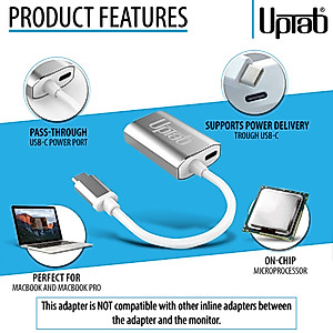 UPTab USB C to Mini DisplayPort Adapter UPTab (4K@60Hz) USB-C/Thunderbolt 3 to MDP Adapter with Power Port for New M2 MacBook Pro/Air, iPad Pro, Mac Mini M1/M2, iMac and More (Silver)