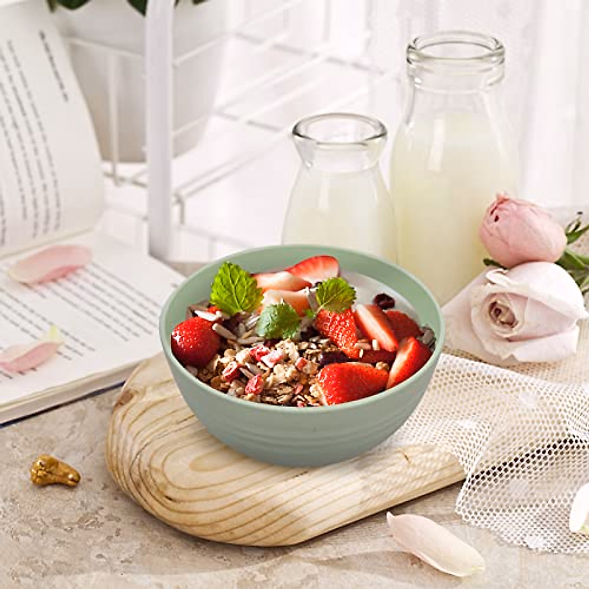 Epahi Unbreakable Cereal Bowls Set of 4, 26 OZ Microwave Dishwasher Safe Bowls Reusable Wheat Straw Bowls for Serving Soup, Oatmeal, Pasta and Salad