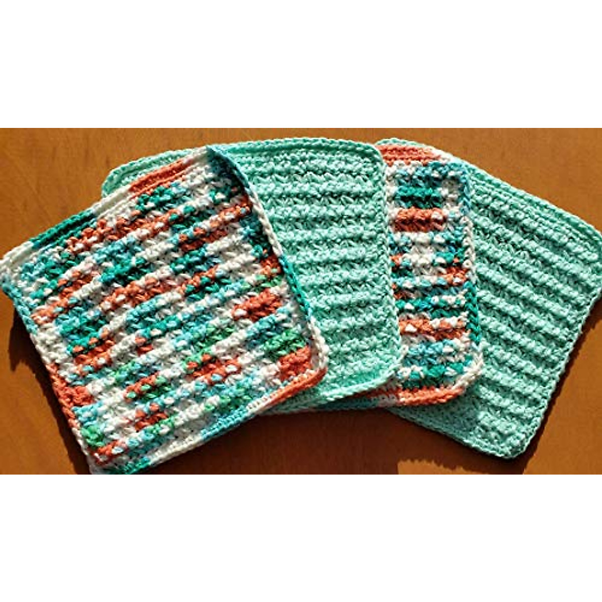 Handmade crochet washcloths, dishcloths 100% cotton set of 4 (Ahoy and mint colors) * thick and dense*