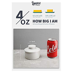 Sweese 317.101 Butter Crock Keeper with Water Line, French Butter Dish - Holds Up to 4oz East and West Coast Butter - Perfect Spreadable - Porcelain, White