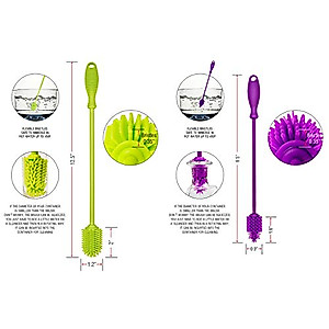 A-Brush Silicone Bottle Cleaner Brush, 2 Piece Set, Flexible, Long Handle - Water Bottle Cleaner, Baby Bottle Nipple Brush for Plastic & Glass, BPA-Free Dish Washing Brush A2S Protection