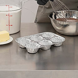 Restaurantware Pastry Tek 9.5 x 6.5 x 1.5 Inch Muffin Tins 25 Disposable Cupcake Pans - 6 Cavities Standard Size Silver Aluminum Baking Pans Durable For Baking Cupcakes Muffins or Mini Pies