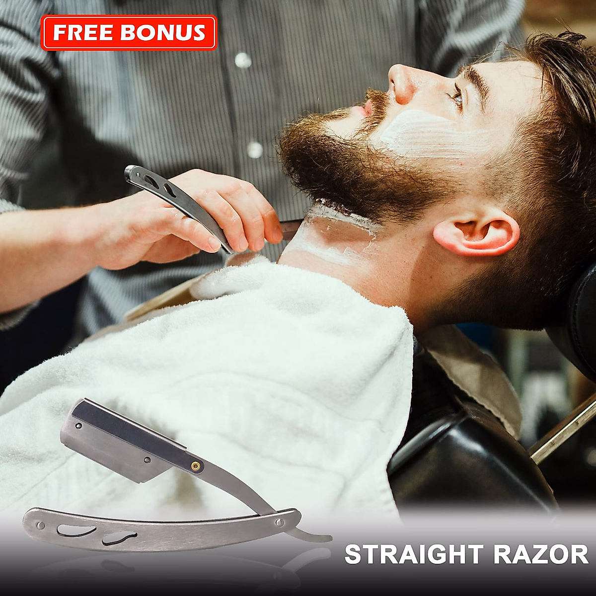 Shaving Kit for Men-Includes Straight Edge Razor Kit, Sandalwood Shaving Soap, Shaving Cream, Mens After Shave Balm, Pre-Shave Oil,Shaving Brush and Bowl, Gift Set Stocking Stuffers (Sandalwood)