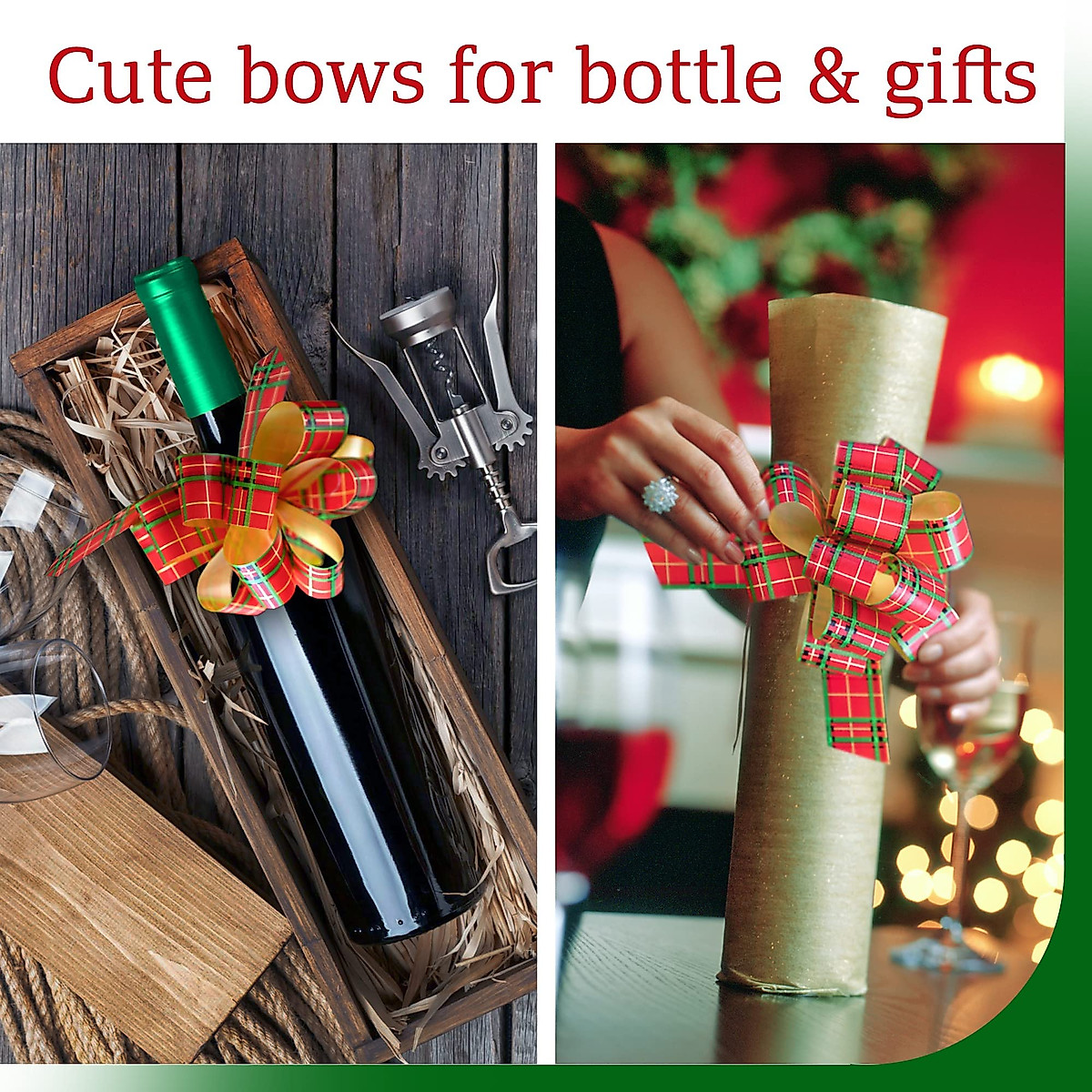 Eye-Catching Xmas Pull Bows for Easy Gift Wrapping with Ribbon - 5" Wide Wrap Bows for Christmas Tree Decoration, Holiday Décor, Present Wrapping, Baskets, Birthday, Easter - 12 Green & 12 Red Bows