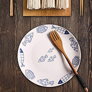 YARNOW 8-inch Ceramic Serving Plate Porcelain Round Platter Dessert Salad Tray Dinner Dish Bowl for Tabletop Home Restaurant (Nine Fishes)