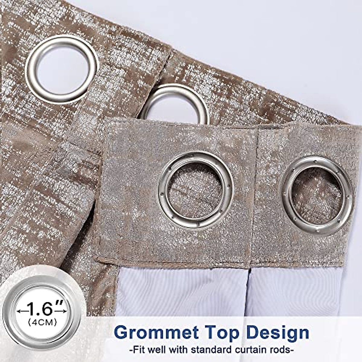 OVZME Taupe Velvet Blackout Curtains for Bedroom with 100% Blackout Liner, Double Layers Full Room Darkening Thermal Insulated Curtains, Soft Luxury Metallic Silver, Top Grommets&Box Pleat, 2x42x84