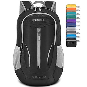 ZOMAKE Ultra Lightweight Packable Backpack 25L - Foldable Hiking Backpacks Water Resistant Small Folding Daypack for Travel(Black)