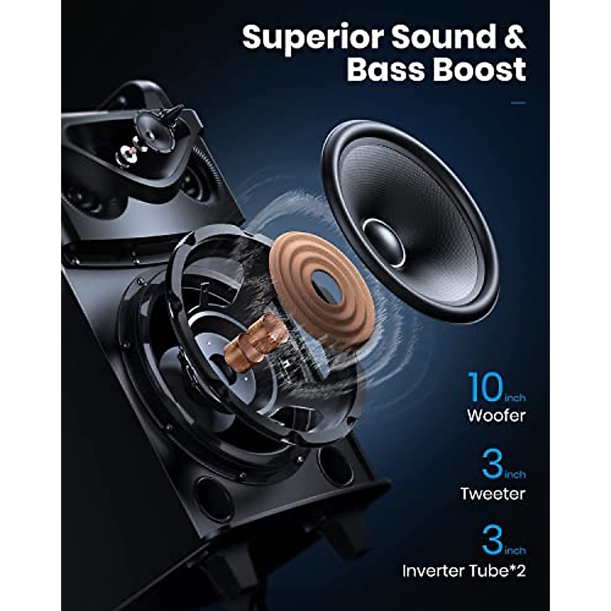 Moukey Karaoke Machine, 10" Woofer Portable PA System, Bluetooth Speaker with 2 Wireless Microphones, Lyrics Display Tablet Holder, Party Lights & Echo/Treble/Bass Adjustment Support REC/AUX/USB/TF