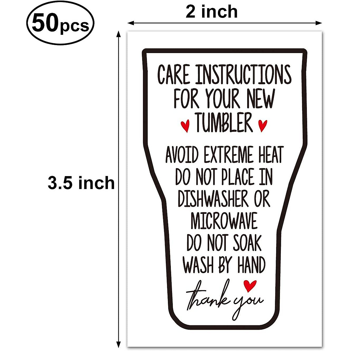 KORTTITALO 50 Care Instruction Cards Tumbler, Care Instructions for Tumbler Insert for Small Business, Care Instruction Cards for Cups, Small Online Shop Package Insert Tumbler Care Instruction Card.