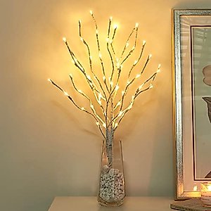 Vanthylit 3PK 30'' Lighted Birch Twig Branches with 60 LED Warm White Bulbs Waterproof Adapter in for Outdoor and Indoor Decor