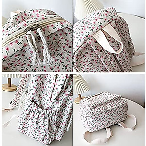 CHERSE Cute Laptop Backpack, Floral College Aesthetic Kawaii Backpack, Back to School Shoulders Bookbag with Bear Accessories (Small Floral)