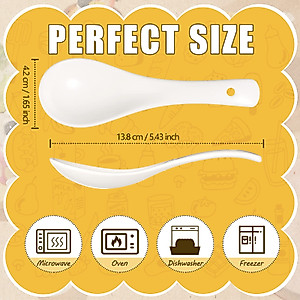 50 Pack Ceramic Soup Spoons Bulk 5.43 Asian Soup Spoon Set Bright White Ultra Fine Porcelain Tablespoon with Deep Oval Hook Design Dishwasher Safe for Wonton Dumpling Miso Cereal Ramen
