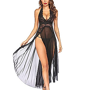 Avidlove Women Lingerie Deep V Neck Nightwear One Piece Sexy Nightgowns Black