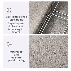 3 Pack Clothes Storage Bags - 66L Foldable Stainless steel Frame Storage Box - Stackable Linen Fabric Container Organizer Set with Carrying Handles and Clear Window With sturdy zipper ( 19.7x15.7x13inch）