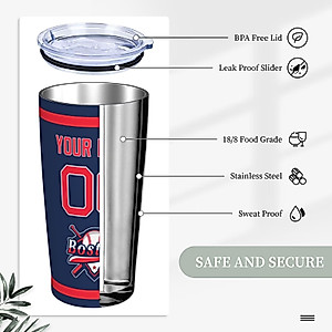 Boston Custom Baseball 20oz Tumbler,Add Personalized Name And Number,Personalized Travel Coffee Mug, Stainless Steel, Insulated, Keep Drinks Cold And Hot,Gifts For Baseball Fans