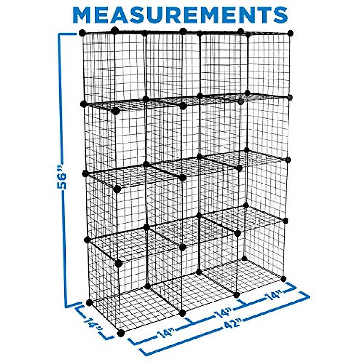 Work-It! Wire Storage Cubes, 12-Cube Metal Grid Organizer | Modular Wire Shelving Units, Stackable Bookcase, DIY Closet Cabinet Organizer for Home, Office, Kids Room | 14" W x 14" H, Black