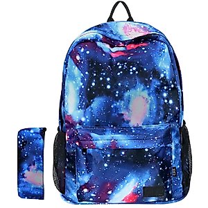 Galaxy Backpack School Backpack for Girls Boys Kids Student Stylish Unisex Canvas Laptop Backpack with Pencil Bag (Galaxy)