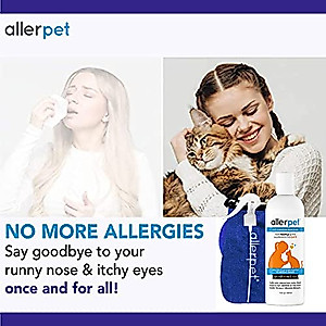 Allerpet Cat Dander Remover w/Free Applicator Mitt & Sprayer - Effective Cat Allergy Relief - Anti Allergen Solution Made in USA - (12oz)