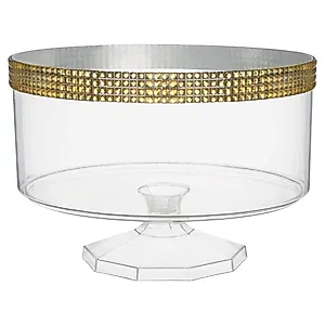 Elegant Small Clear Plastic Trifle Container with Gold Gems - 5.875" | Perfect for Weddings, Anniversaries, and Special Occasions (1 Pc.)
