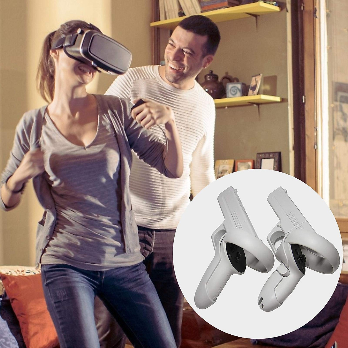 VR Controllers Gun Mould Case, Pull Handle for VR Controller, VR Controller Sturdy Shooting Handle Holder, VR Game Grips Accessories for Oculus Controllers（VR Controller Not Include）
