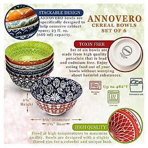 Annovero Cereal Bowls, Dessert Bowls, Pasta Bowls. Cute and Colorful Porcelain Dishes for Kitchen, Microwave and Oven Safe. Bundle