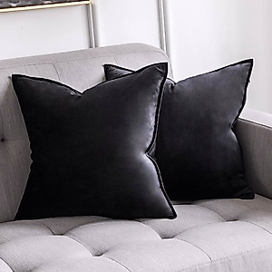 MIULEE Pack of 2 Decorative Velvet Throw Pillow Cover Soft Pillowcase Solid Square Cushion Case for Sofa Bedroom Car 22x22 Inch Black