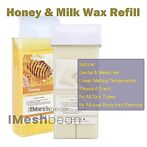 iMeshbean® Depilatory Roll on Wax Heater Roller Warmer Cartridge Strips Honey & Milk Hair Removal Kit for Women Men (2 Wax & 1 Paper)