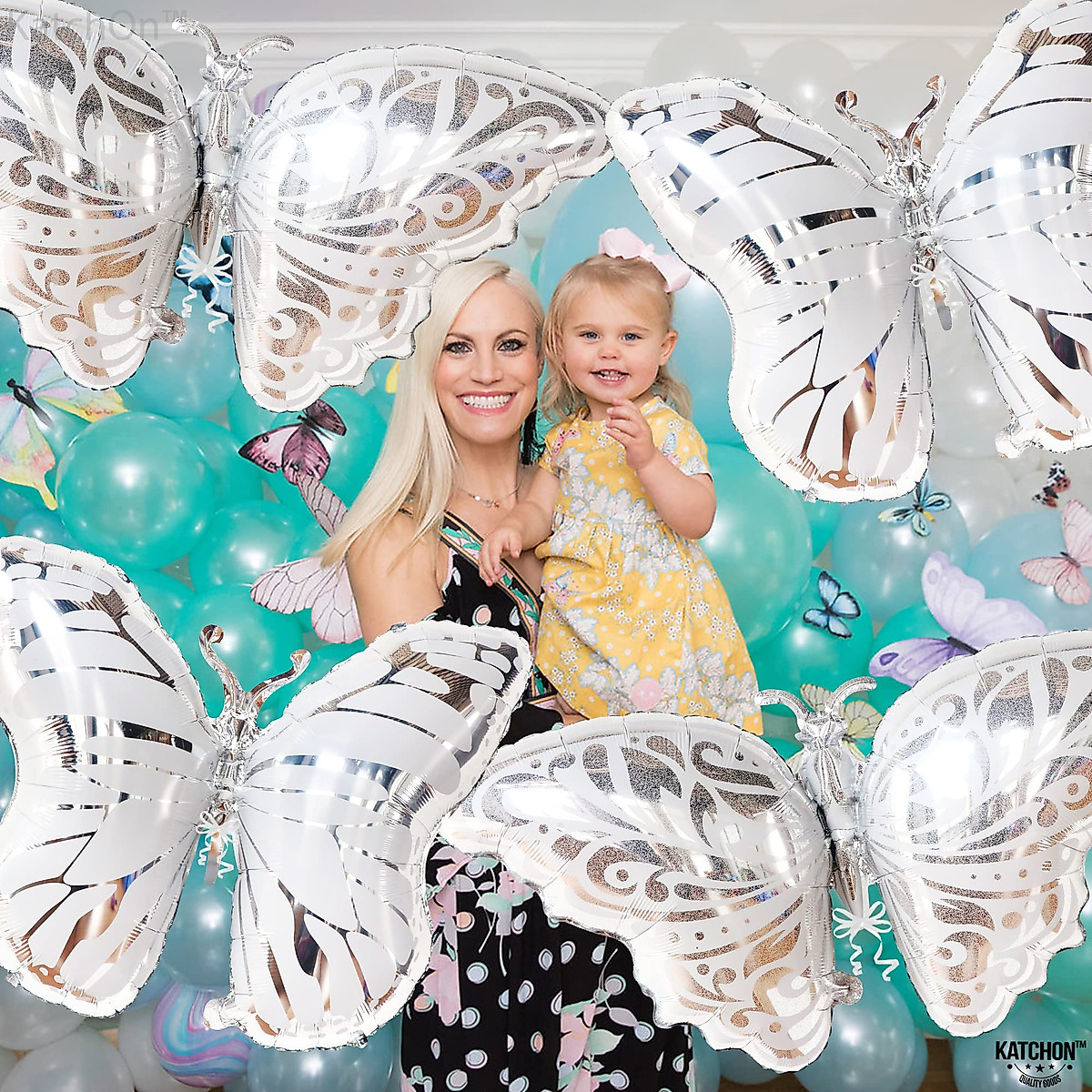 KatchOn, Big Butterfly Balloons, 38 Inch - Pack of 12, Helium Supported | Metallic Butterfly Foil Balloons for Butterfly Party Decorations | Mylar Butterfly Balloons for Baby Shower, Bridal Shower