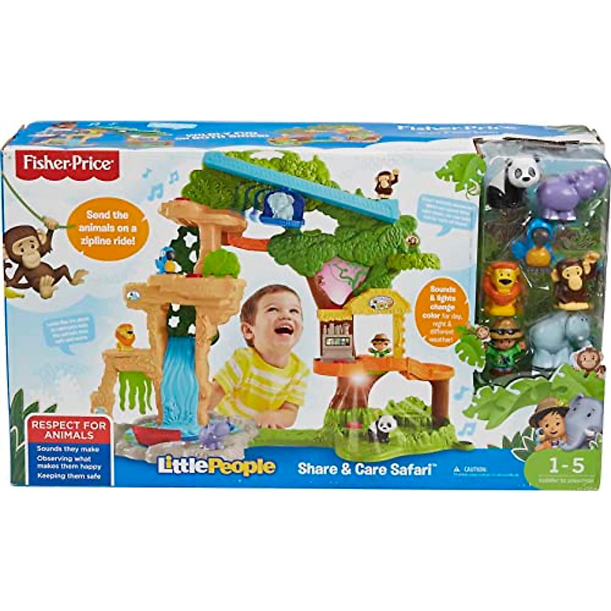 Fisher-Price Little People Toddler Playset Share & Care Safari 2-Ft Tall Toy with Lights Sounds & 7 Figures for Ages 1+ years