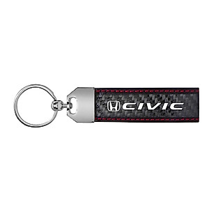 iPick Image Made for Honda Civic Real Black Carbon Fiber Loop Strap Key Chain with Red Stitching