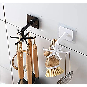 Self-Adhesive Kitchen Hooks for Hanging 360° Rotating, Waterproof Utility Hook Kitchen Towel Hooks Suction Cup Hook Holder for Bathroom Home, Stick on Wall Door Cabinet Hook for Hanging (White)