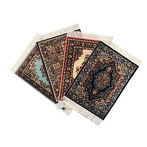 Set of 4 Dollhouse Rugs, Miniature Doll House Accessory, 6x4 Carpets, Rectangle, Kids Toy Furniture Carpeting Decor