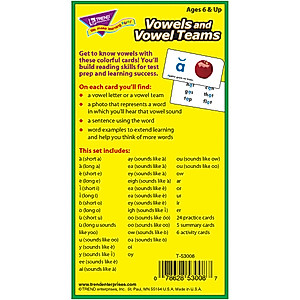 Trend Enterprises: Vowels and Vowel Teams Skill Drill Flash Cards, Sound-It-Out Hints, Photo & Sentence Cues, Great for Skill Building and Test Prep, 72 Cards Included, Ages 6 and Up