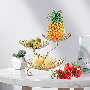 PIOJNYEN 3 Tier Metal Fruit Bowl, Fruit Tray Stand Wire, Fruit Storage Basket, Fruit Stand, Vegetable Serving Bowls,Fruit Basket Holder,Fruit Storage Bowls for Kitchen Counter Organizer