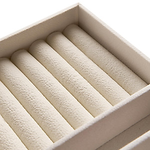 Oyydecor Stackable Jewelry Organizer Tray, Jewelry Drawer Organizer Set of 4 - Earrings, Necklaces, Rings, Bracelets Storage for Women and Girls - Beige.