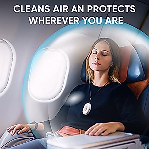 Wearable Air Purifier Necklace - Portable Personal Ionizer - Rechargeable Travel-Size Air Cleaner - Removes Dust Allergen Odor Viruses Bacteria - Use in Office Airplane Train Bus - For Kids and Family