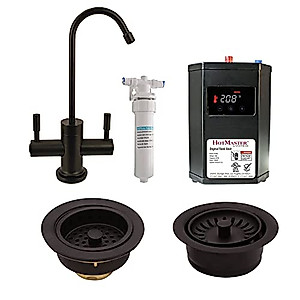 Westbrass CO149-12 Contemporary 10" 2-Lever Handle Hot and Cold Water Dispenser Faucet Kit with Heating Tank, Filter, Kitchen Sink Strainer & Disposal Trim Set, Oil Rubbed Bronze