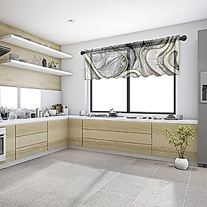 Chees D Zone Chiffon Window Valance Kitchen Curtains White Gray Abstract Marble,Rod Pocket Tier Curtain Light Filter Panel,Gold Foil Line Art Windows Valances Drapes for Bedroom,Bathroom 54x18In