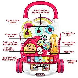 Dahuniu Sit to Stand Learning Walker, 2-in-1 Baby Walker for Girls and Boys, Multi-Function Removable Game Panel, Baby Activity Center