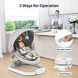 Bioby Baby Swing for Infants with 5 Speed Unique U-Shaped Motions, Portable Baby Bouncer with 3 Seat Positions & USB Charging for Indoor and Outdoor, Bluetooth Baby Swing for 5-20 lb, 0-10Months