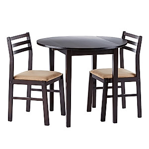 Coaster Home Furnishings 3-Piece Round Wood Dining Room Set Drop Leaf Extension Table Ladder Back Side Chairs Upholstered Seat Cushions Cappuccino and Tan 130005