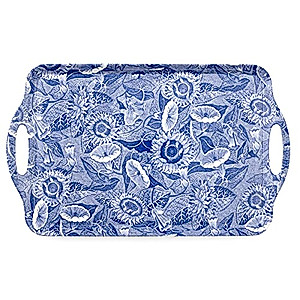 Pimpernel Blue Room Sunflower Collection Large Handled Tray | Serving Tray for Lunch, Coffee, or Breakfast | Made of Melamine | Measures 18.9" x 11.6" | Dishwasher Safe