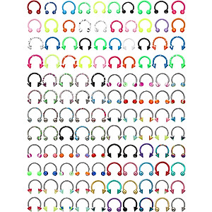Jexine 120 Pcs Septum Rings Piercing Nose Horseshoe Rings for Women Men Cartilage Tragus Earrings Stainless Steel Acrylic, Multi Styles