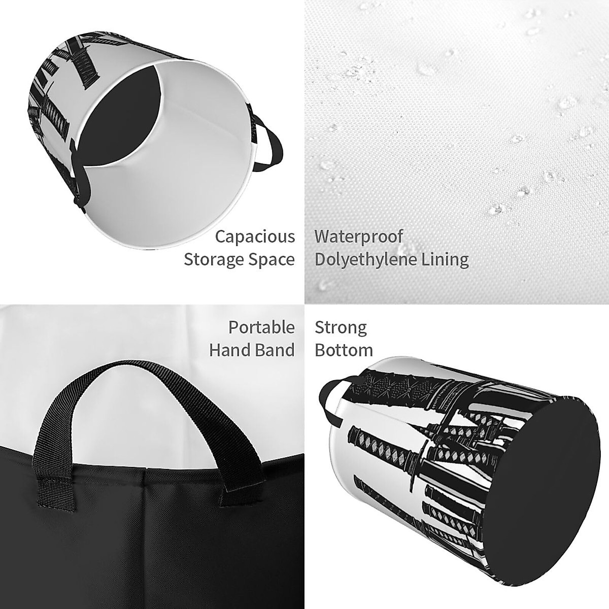 Laundry Basket Katanas In Anime Laundry Hamper Basket Durable Oxford Fabric Waterproof Portable With Handle For Family/Bathroom/Bedroom Dirty Storage Clothes Basket